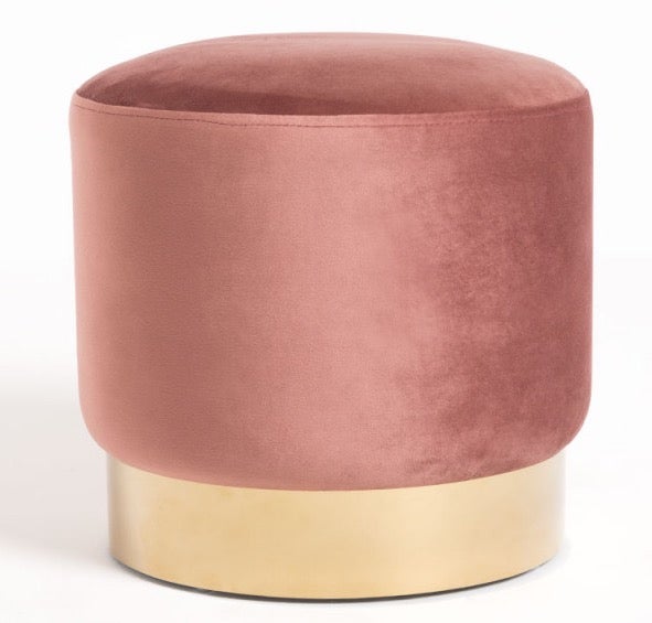 Puff redondo de terciopelo rosa Kila de 39 cm con base de metal dorado ...
