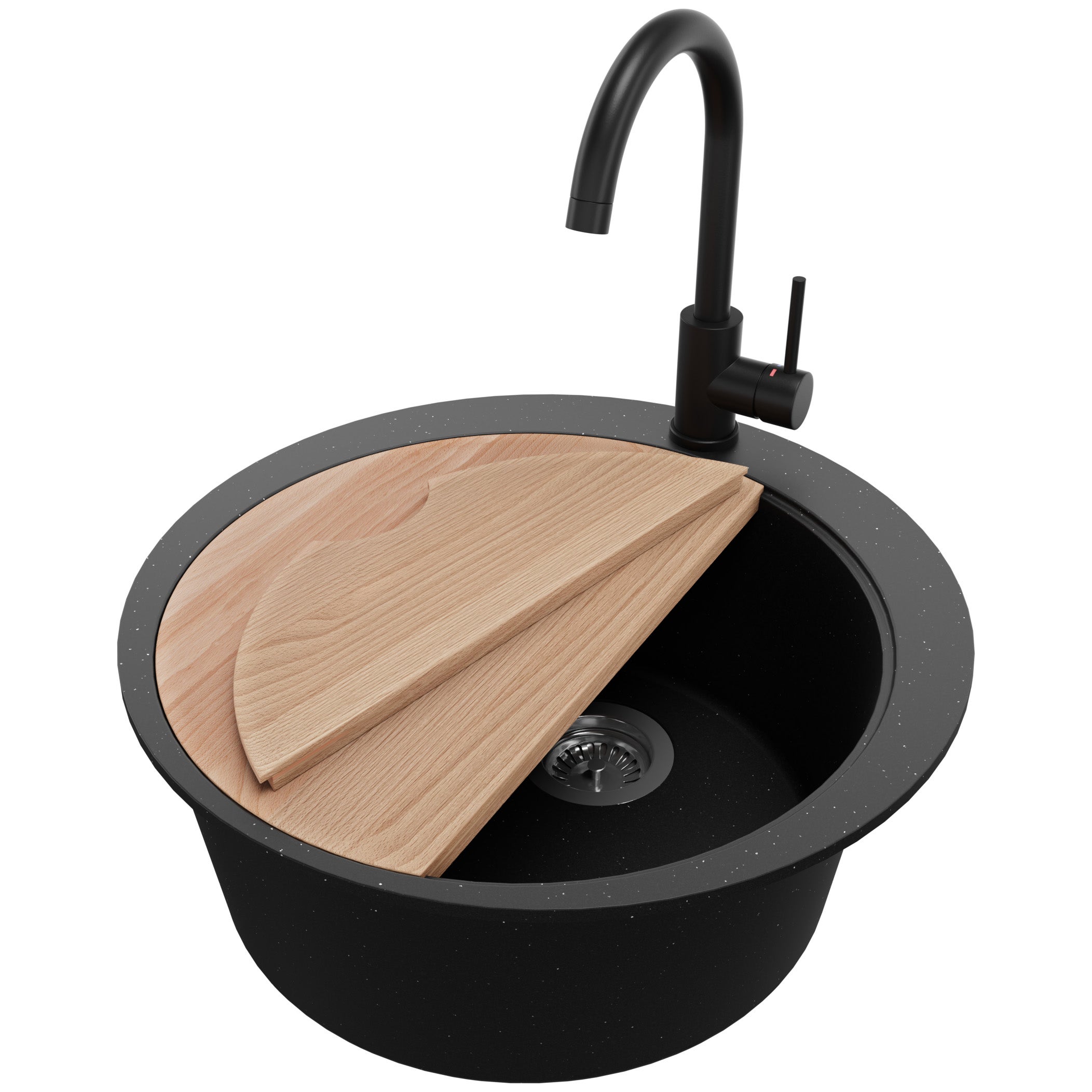 Fregadero Granito Circular Negro Metallic 53x53cm, Cocina 1 Seno ...