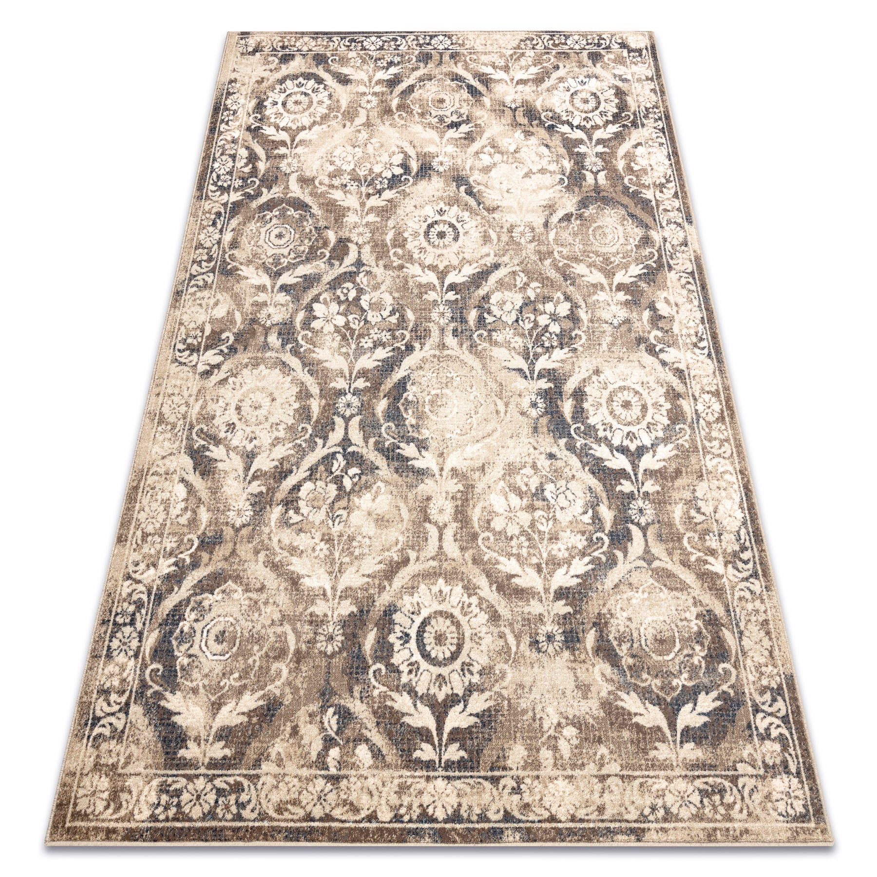Alfombra de lana NAIN Ornamento vintage 7601/50977 beige / azul oscuro ...