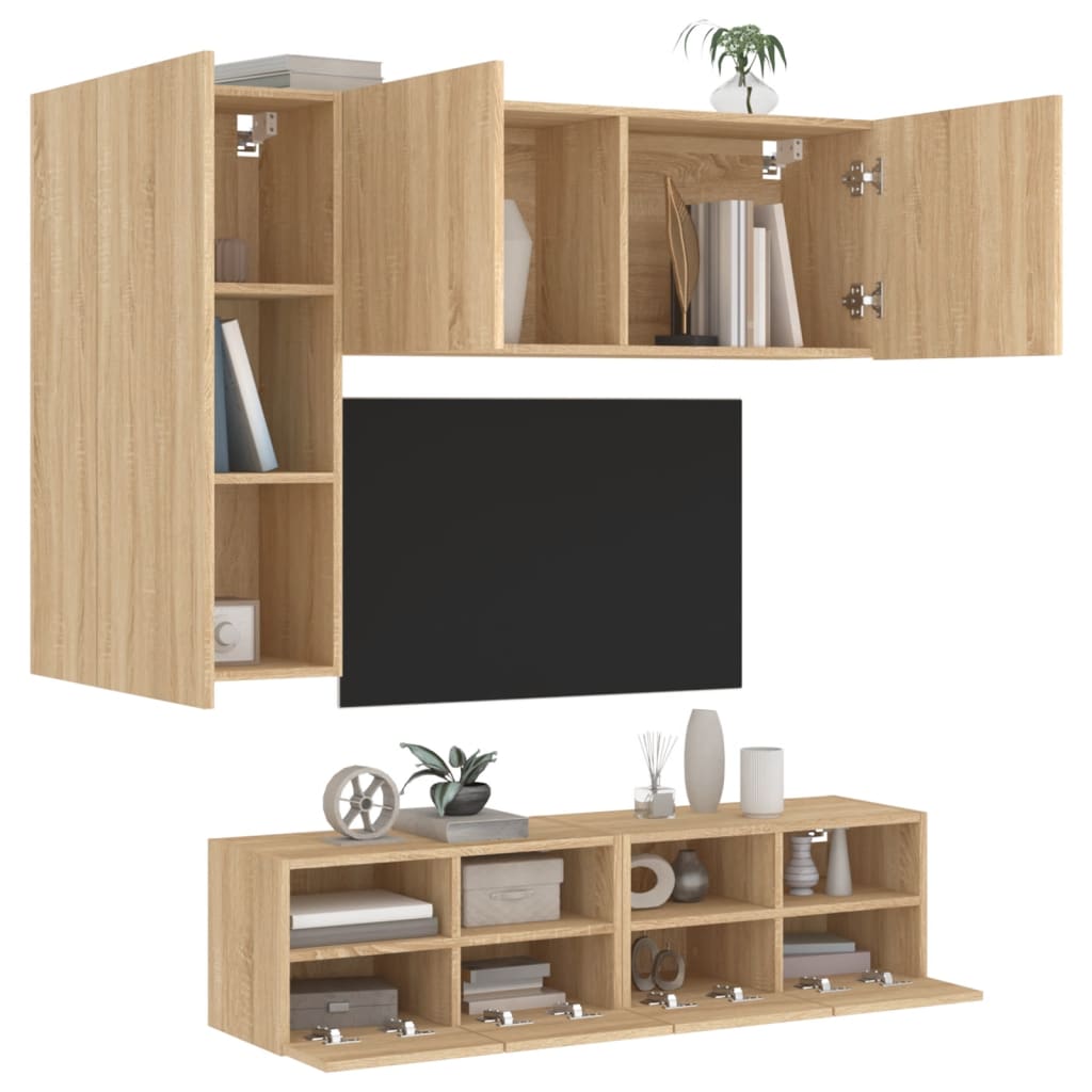 Muebles de pared para TV 4 piezas de madera contrachapada de roble ...