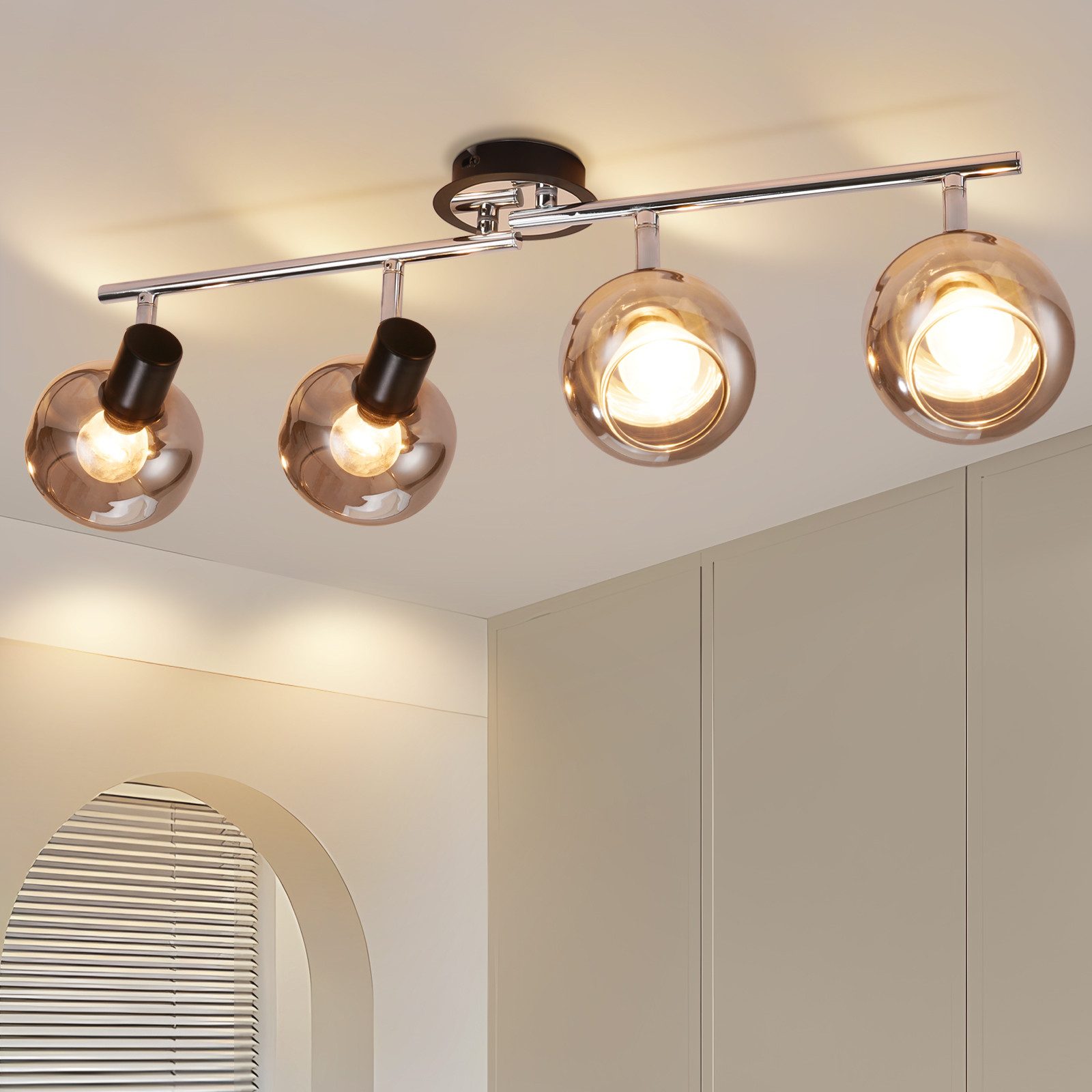 NETTLIFE Foco de techo moderno E14 de cristal ahumado con 4 llamas ...