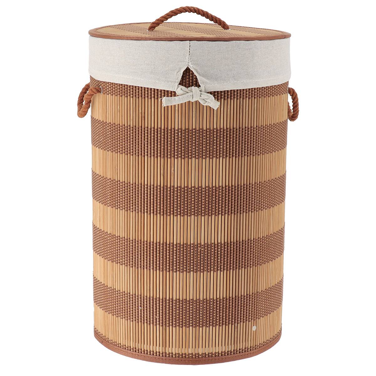 Paniere a linge pliable bambou et coton avec couvercle - naturel/marron ...