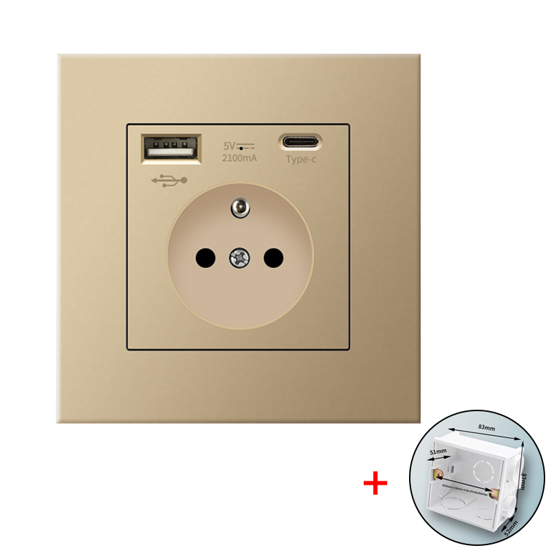Prise murale avec USB et Type-C, 5 V - 2,1 A, prise USB intégrée ...