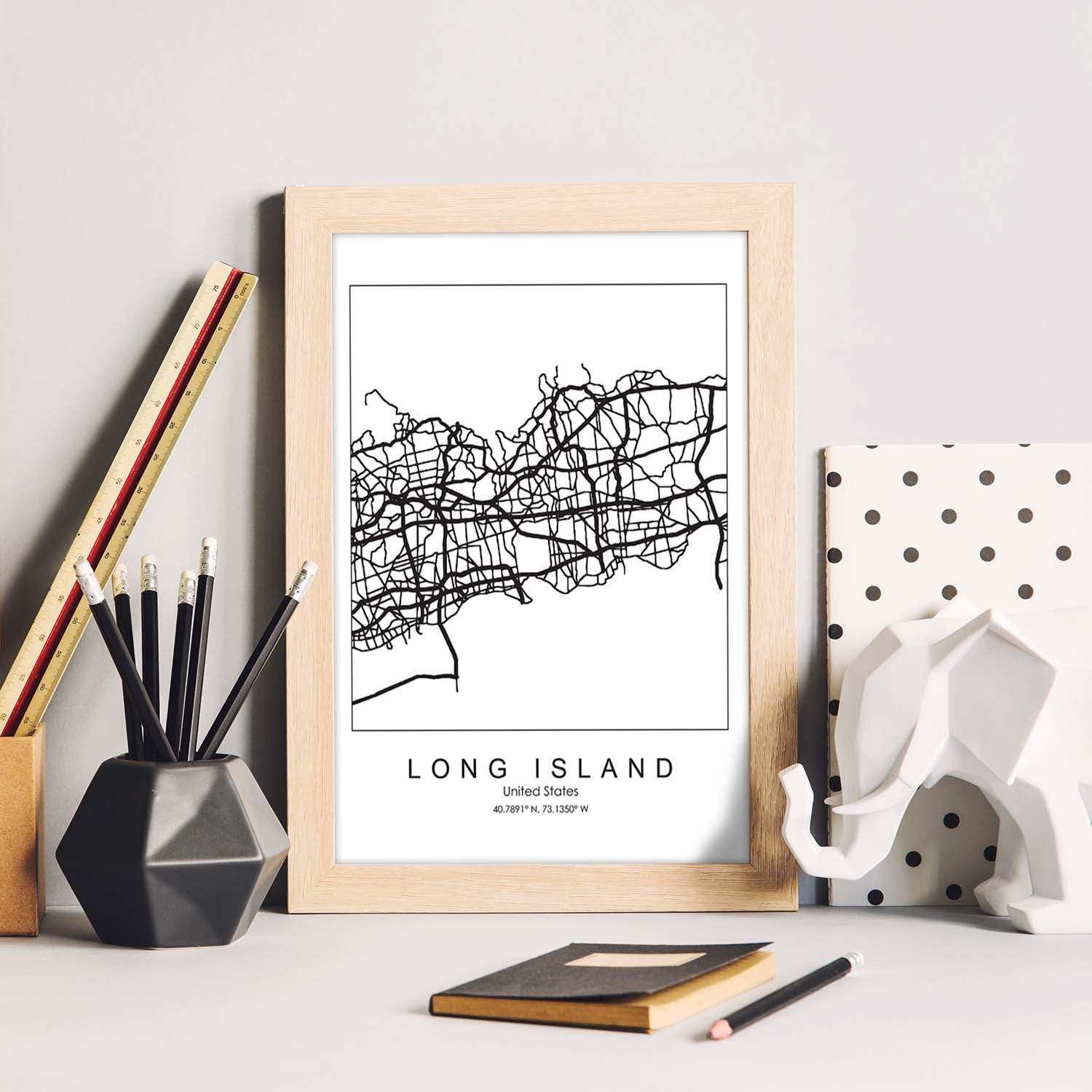 Poster Con Mapa De Long Island. Lámina De Estados Unidos, Con Imágenes ...