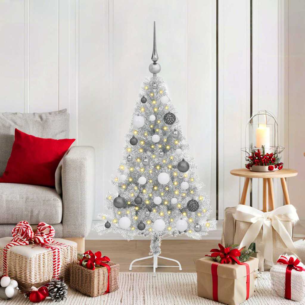 Árbol de Navidad Artificial Preiluminado Plateado 120 cm PET | Leroy Merlin