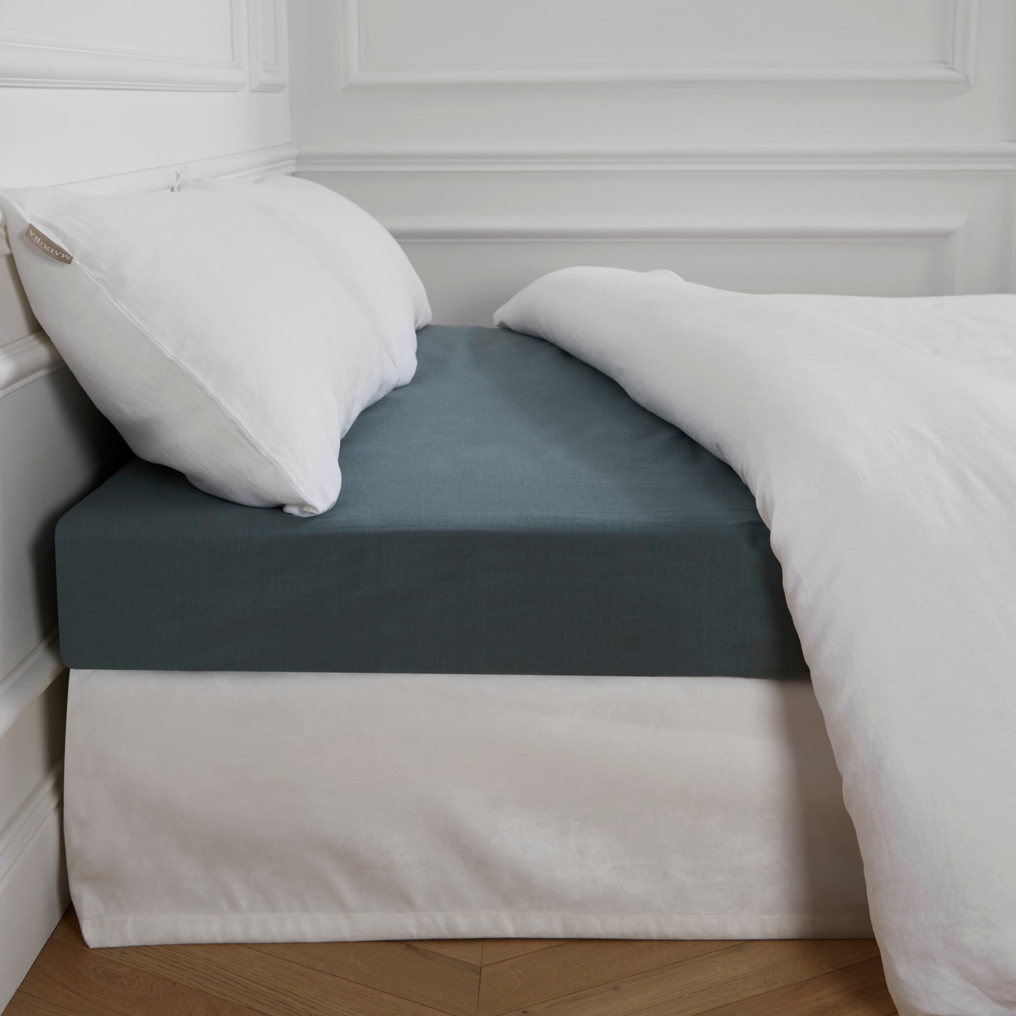 MADURA - Drap Housse Carlina en Lin lavé légèrement froissé Vert ...