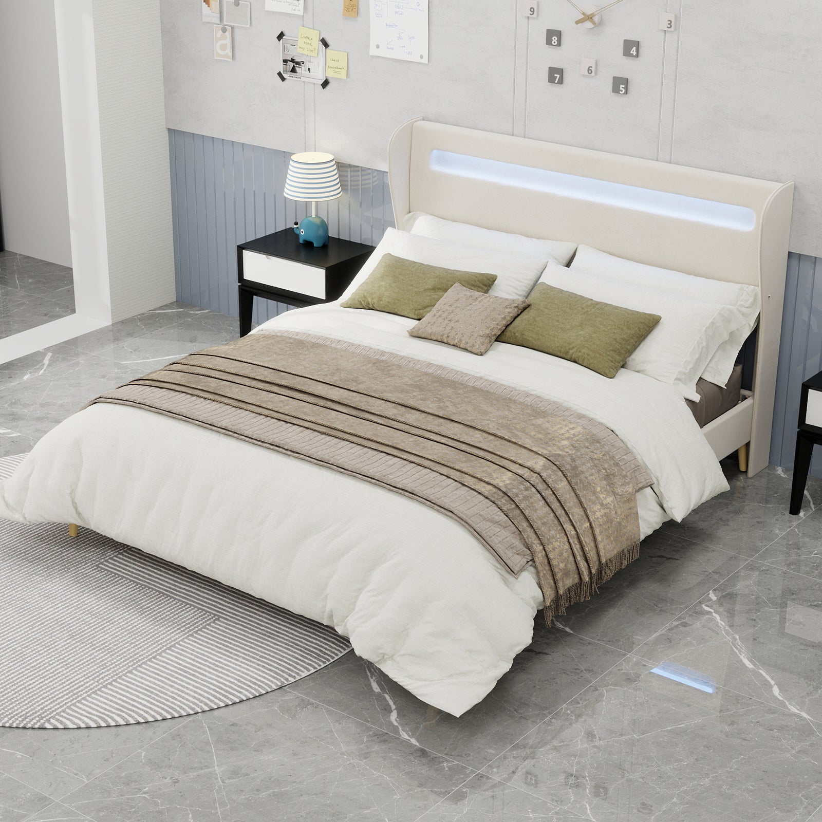 Lit Capitonné Moderne Minimaliste Beige 160x200 cm - Tête de Lit Souple ...