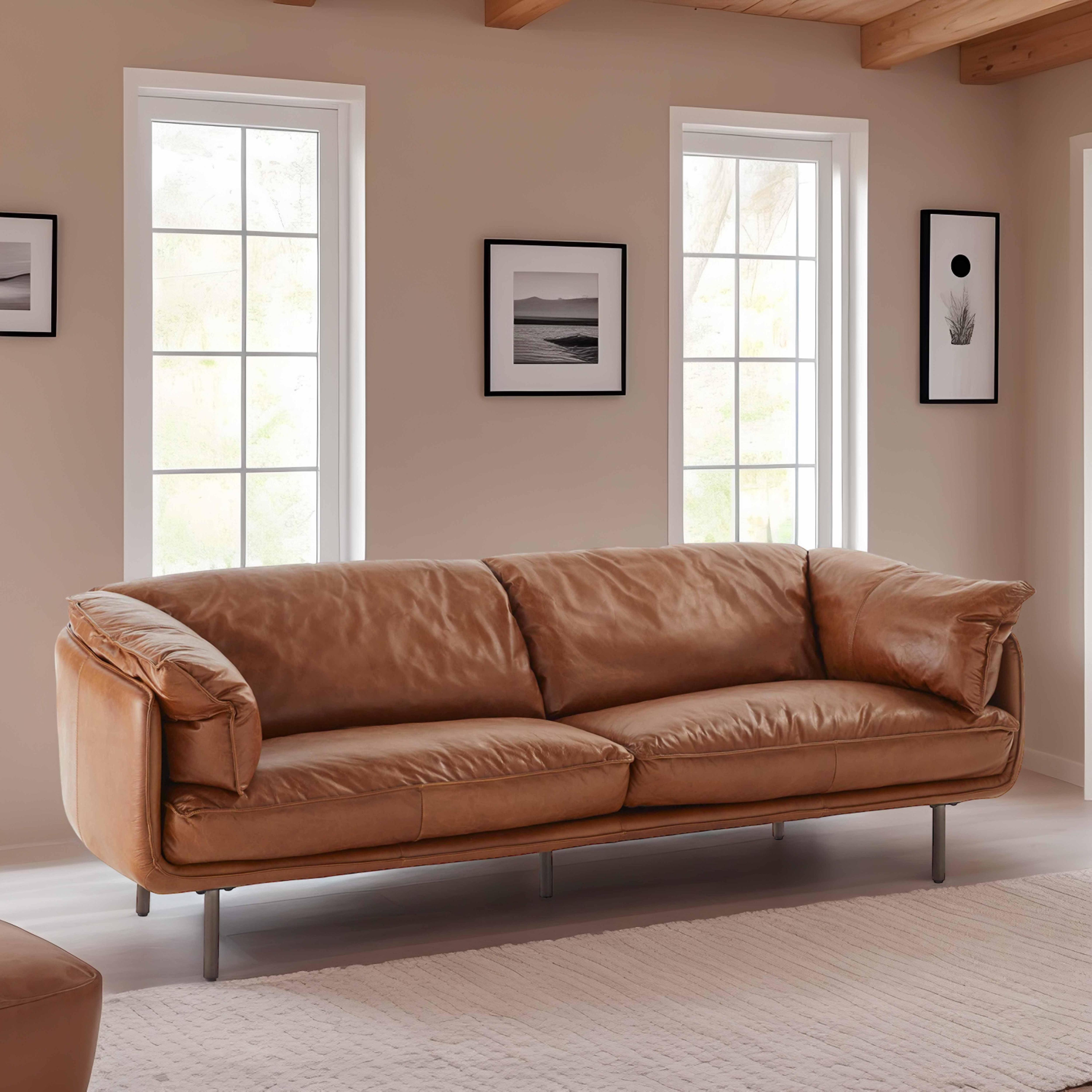 Canapé en cuir 3 places marron | Leroy Merlin