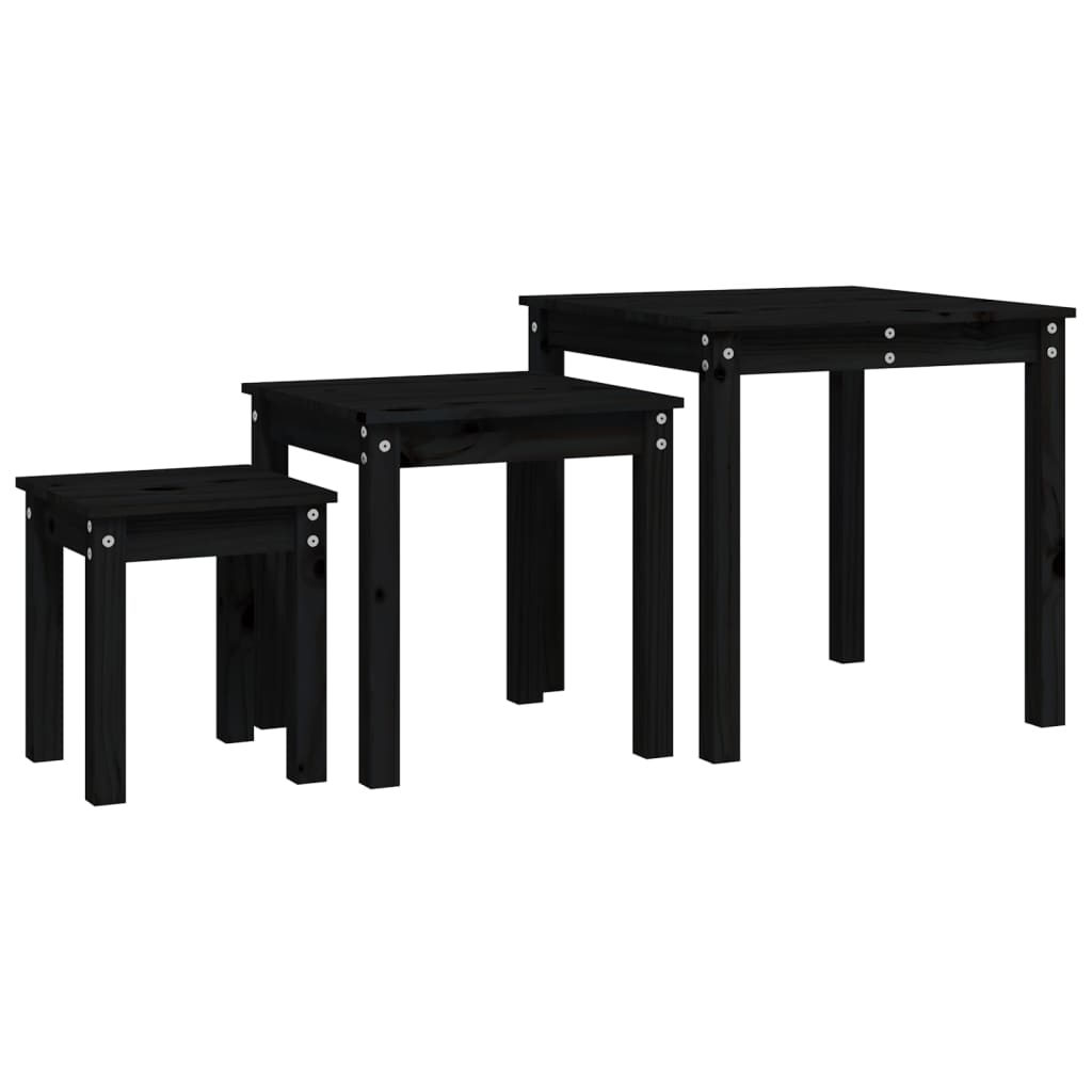 Tables empilables 3 pièces en bois de pin massif noir | Leroy Merlin