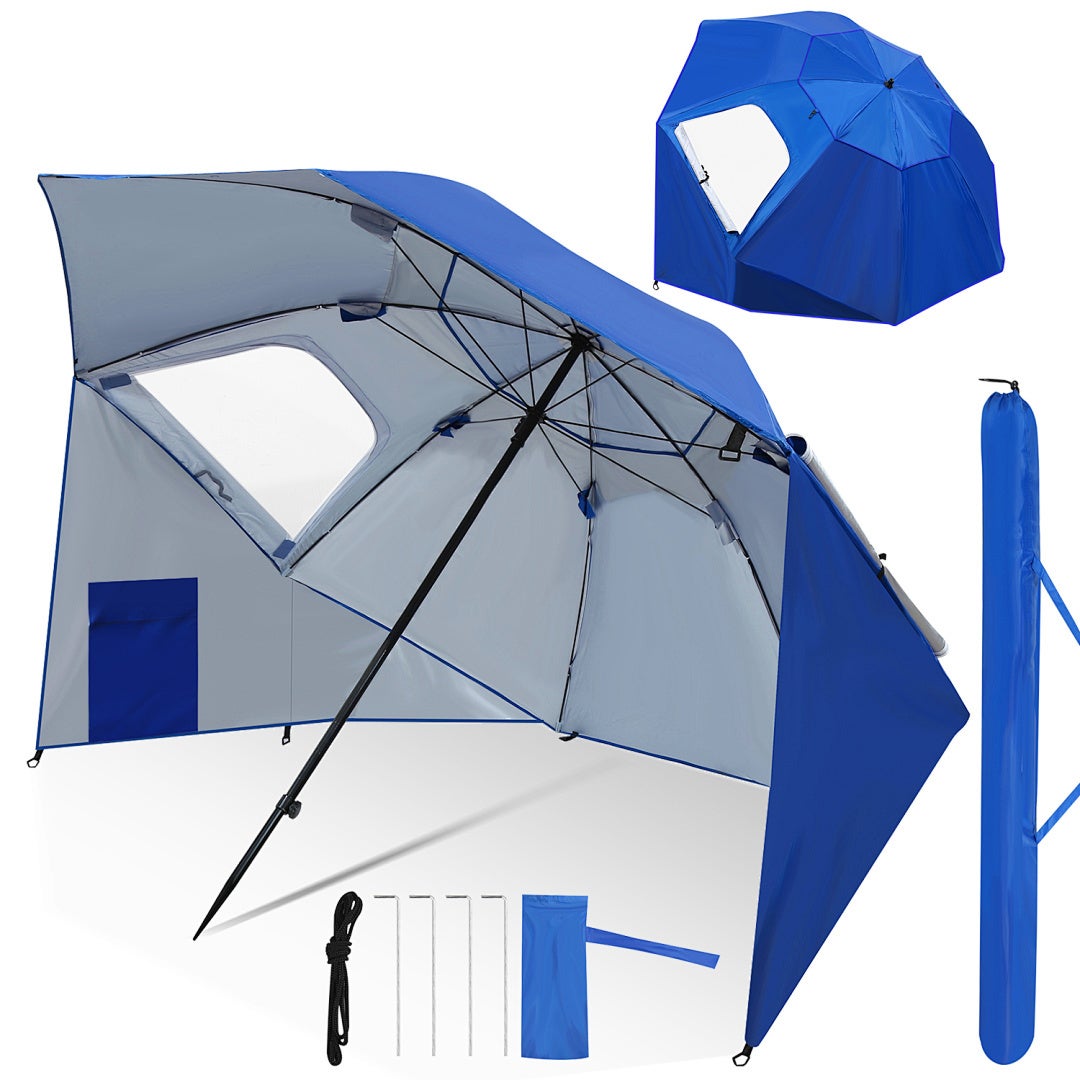 Parasol de plage pop-up 2-en-1 avec protection UV50+, léger et pliable ...