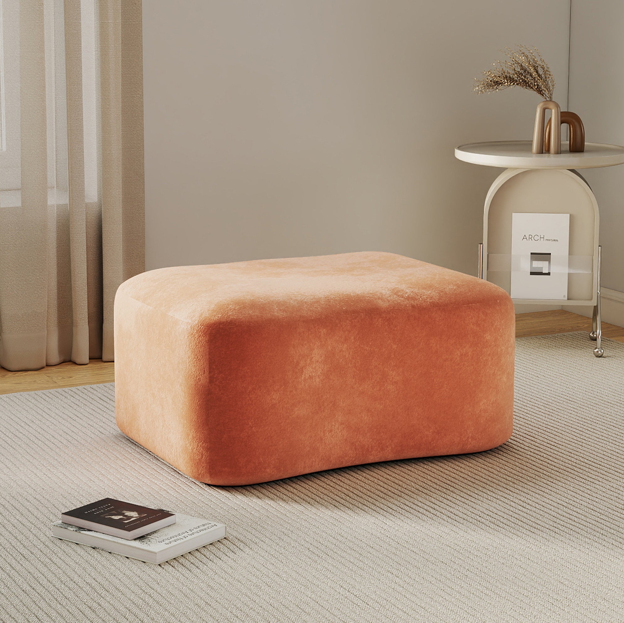 Pouf en velours orange sans structure interne, 96 × 69 × 45 cm - EVRYAE ...