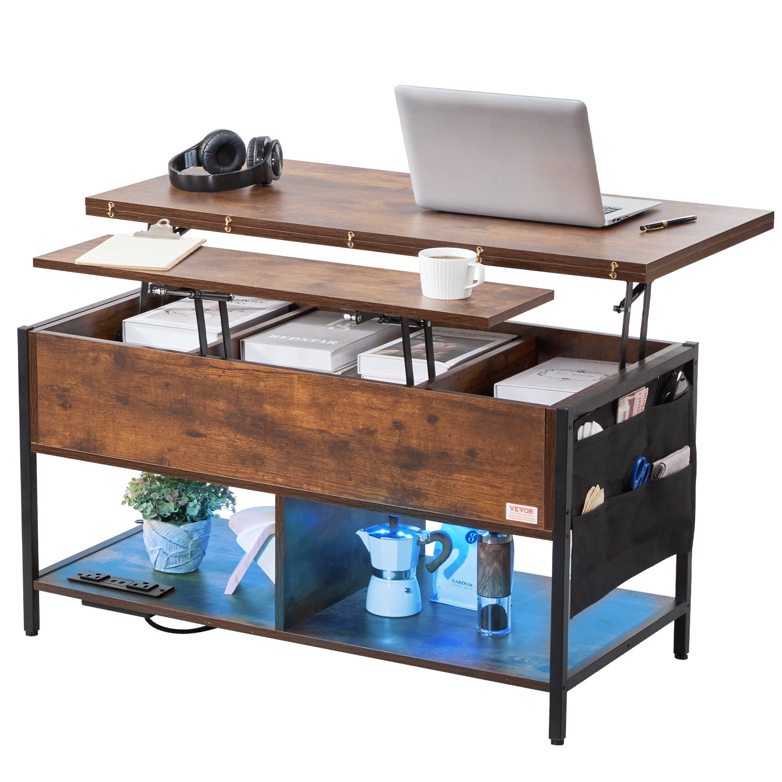 VEVOR Table basse pliante, plateau relevable, 1000 mm, table basse de ...