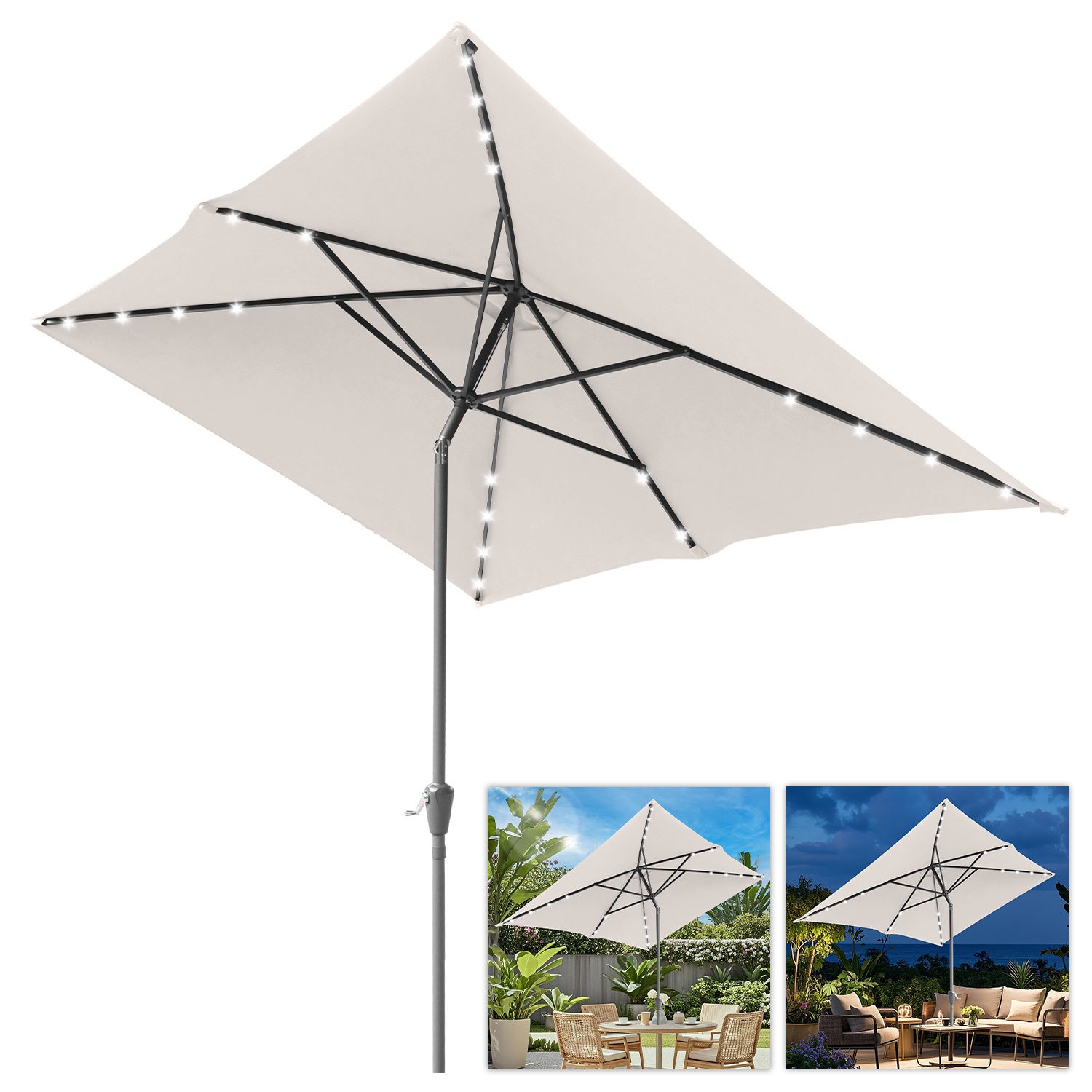 Parasol terrasse 2 × 3 m avec LED – Parasol extérieur rectangulaire ...