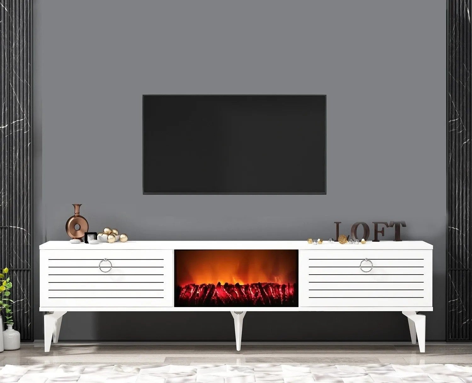 Mueble TV Arona Fireplace Blanco | Leroy Merlin