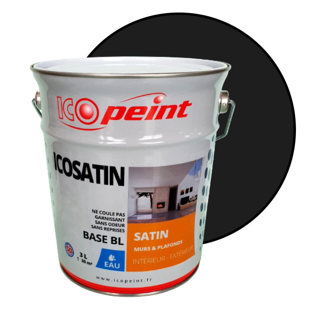 Peinture murs Acrylique Satin Lessivable 3L - ICOSATIN - RAL 9017 Noir ...