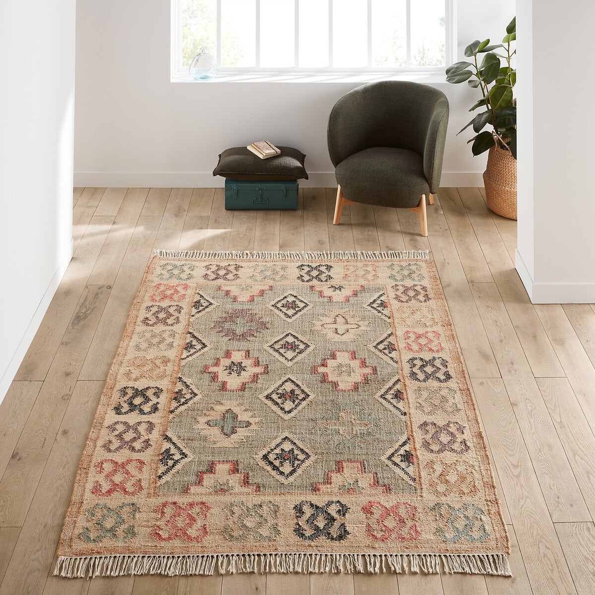 Tapis kilim jute et coton effet used, Kaliny - Multicolore - 200 x 290 ...