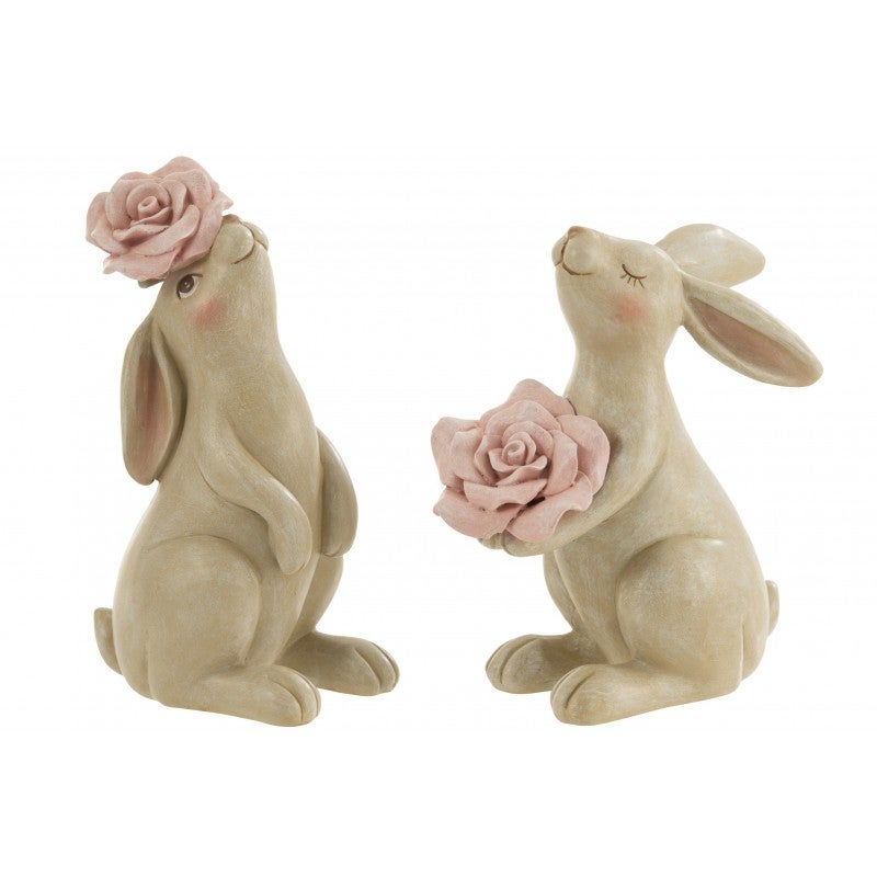 Set de 2 lapin avec rose en résine beige 12x9x21 cm | Leroy Merlin