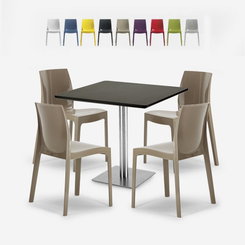 Ensemble De 4 Chaises Polypropylène Empilables et 1 Table Horeca Noire ...