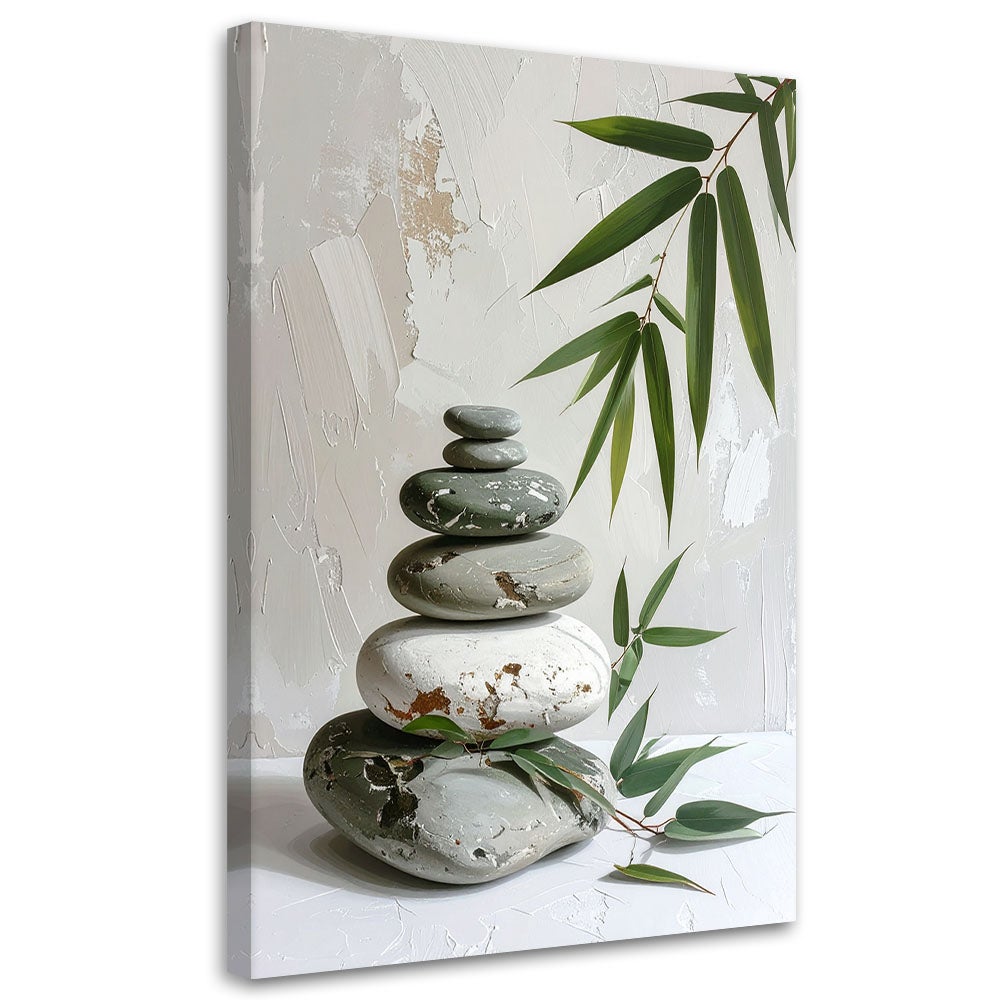Tableaux, Pierres zen spa feuilles de bambou beiges 70x100 | Leroy Merlin