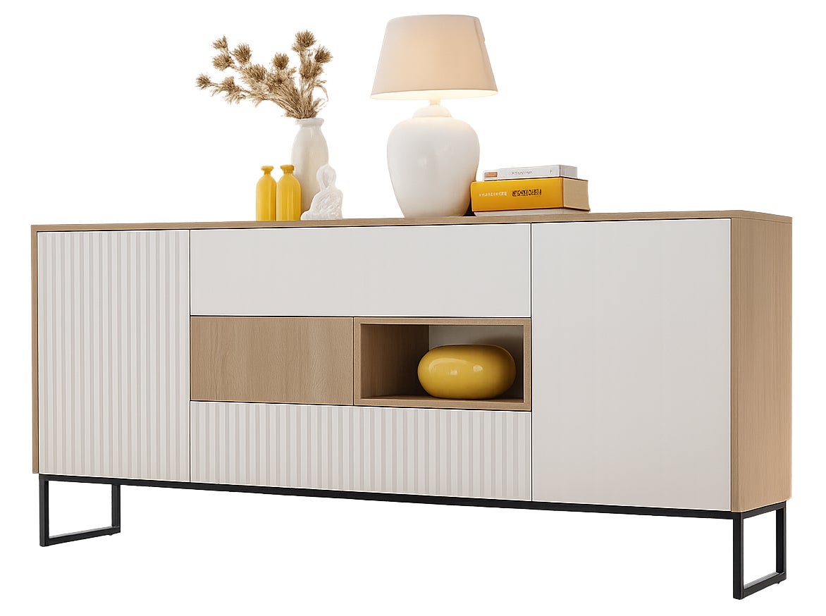 Grand buffet scandinave NOE 197 cm - sans poignées - bois et pieds noir ...
