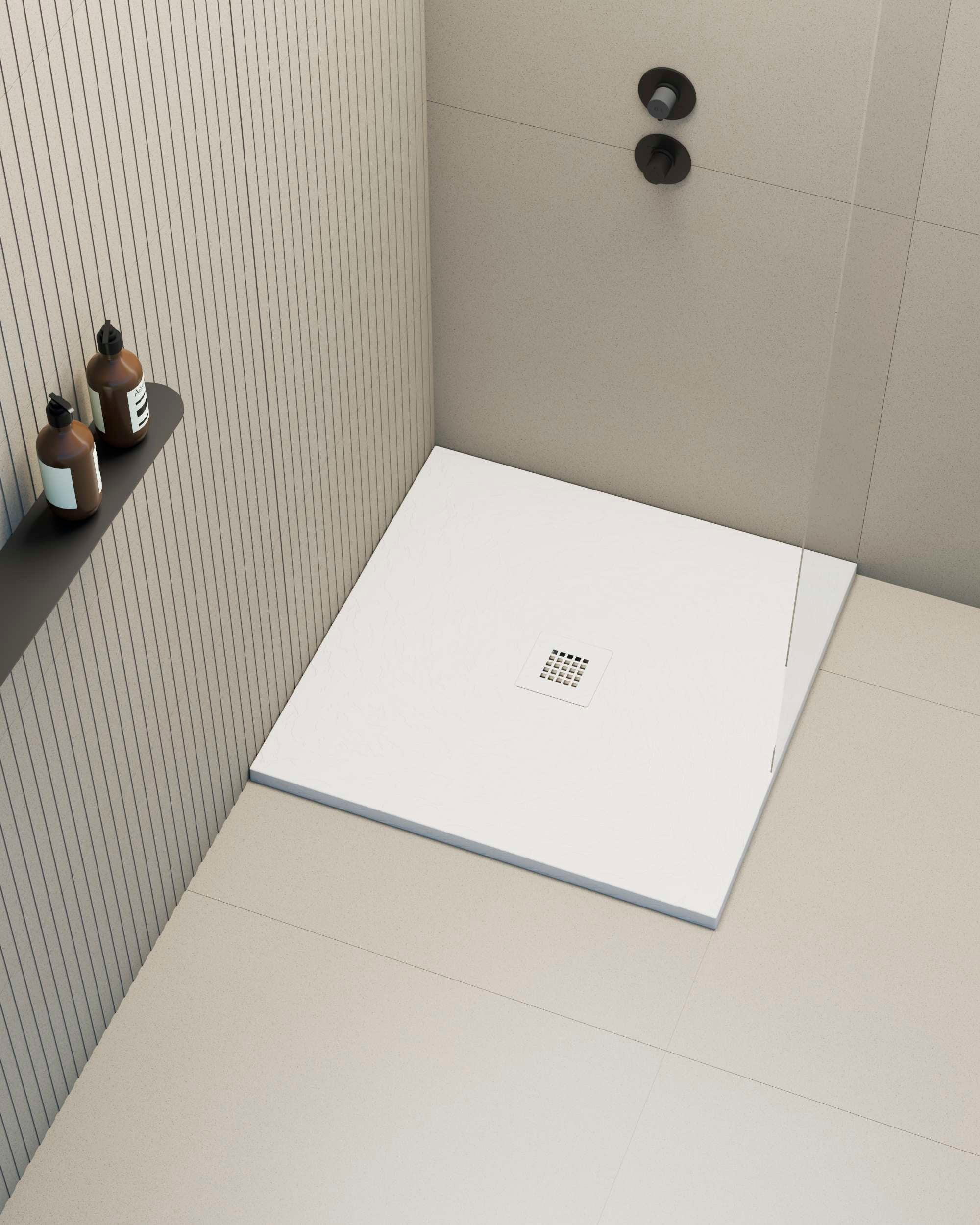 Plato de ducha POALGI - 80x80 cm - Blanco - Serie Hos's - Extraplano y ...