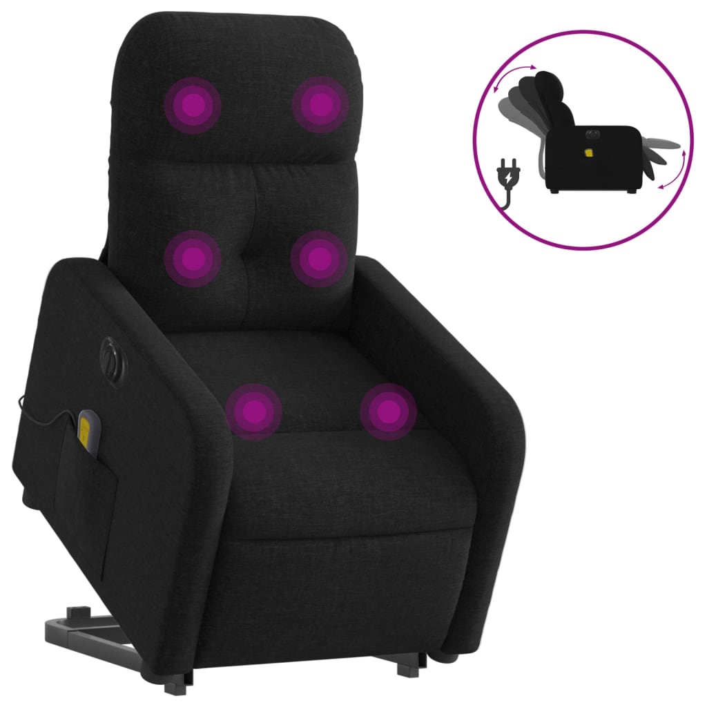 Fauteuil de massage électrique avec releveur inclinable, tissu noir ...