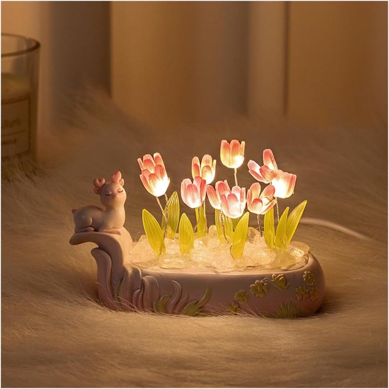 Lampe tulipe rose LED, veilleuse décorative DIY, pour chambre, salon et ...