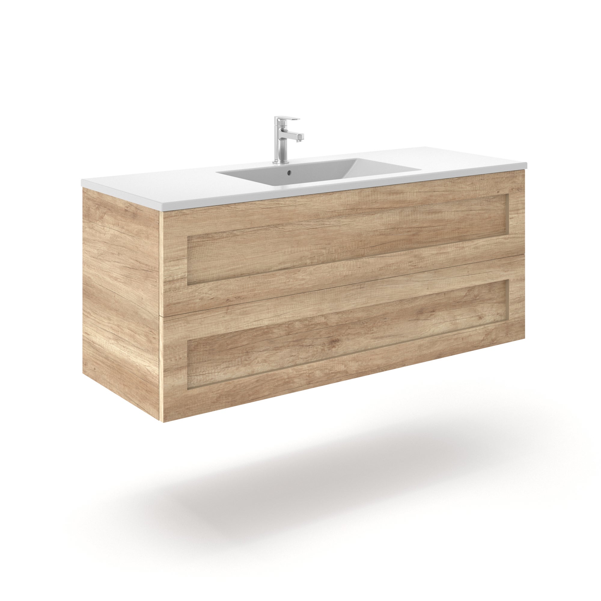 Mobile bagno con appoggio 1 lavabo con 2 cassetti, 120 cm, rovere terra - Lineal | Leroy Merlin