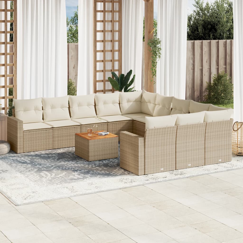 Salon de jardin avec coussins 12 pcs beige résine tressée | Leroy Merlin