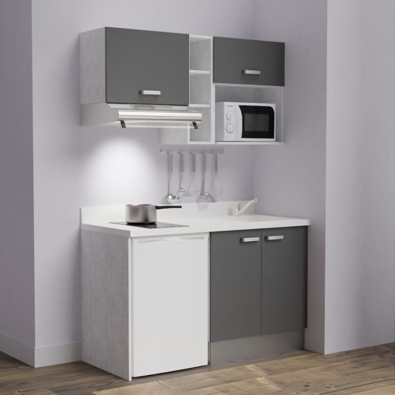 Kitchenette K13L - 140 cm - Gris - Snova - Plan monobloc quartz évier à ...