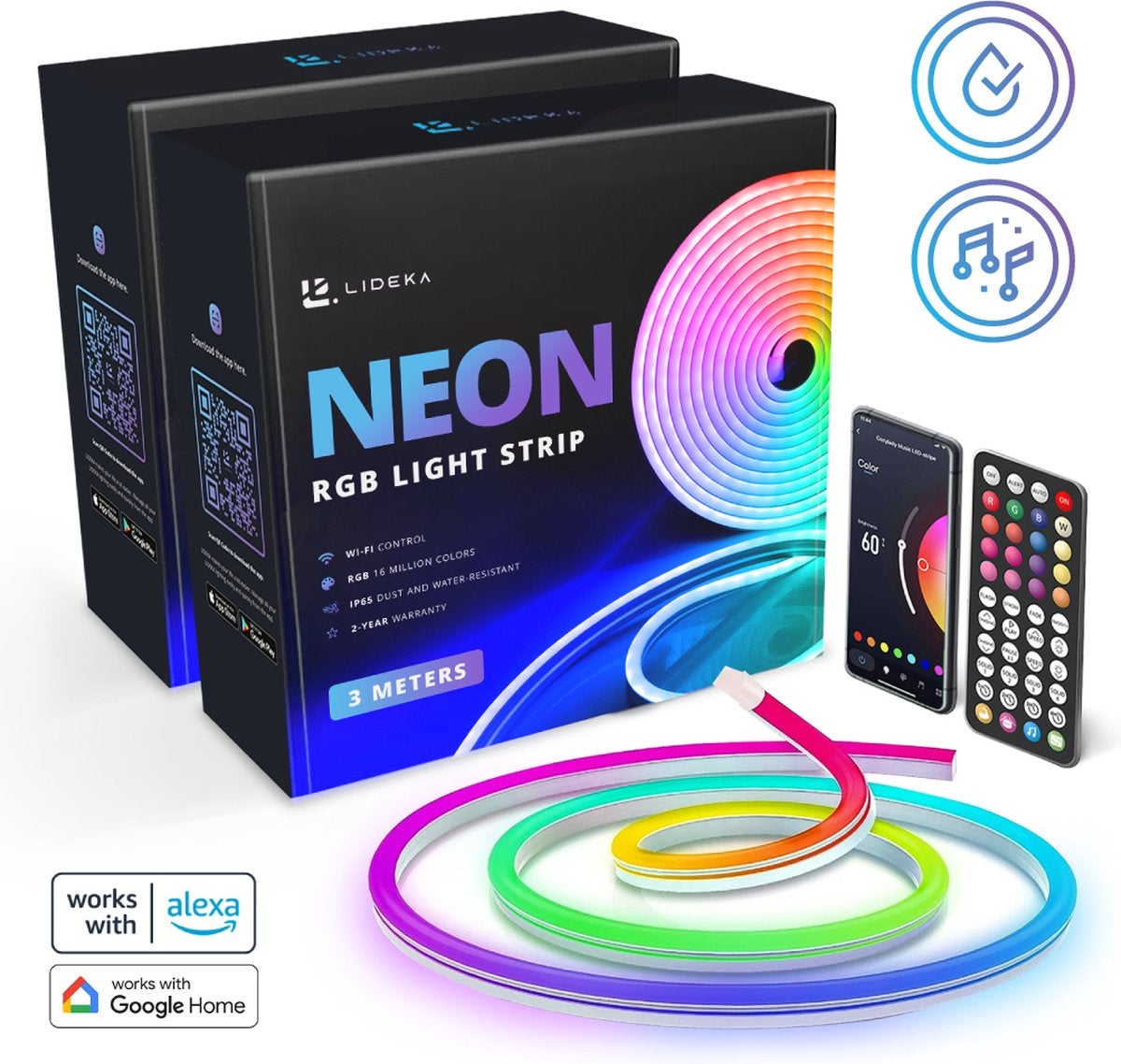 Lideka - Bande LED 6M NEON RGB - Télécommande - IP68 - Bande lumineuse ...