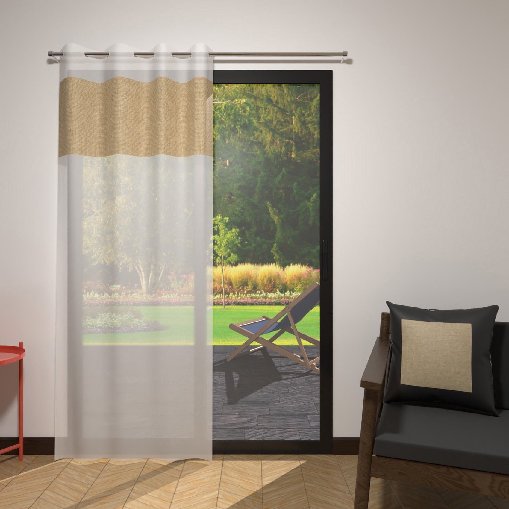 Voilage uni avec une bande en toile de jute - Blanc - 135x250 cm - Jute ...