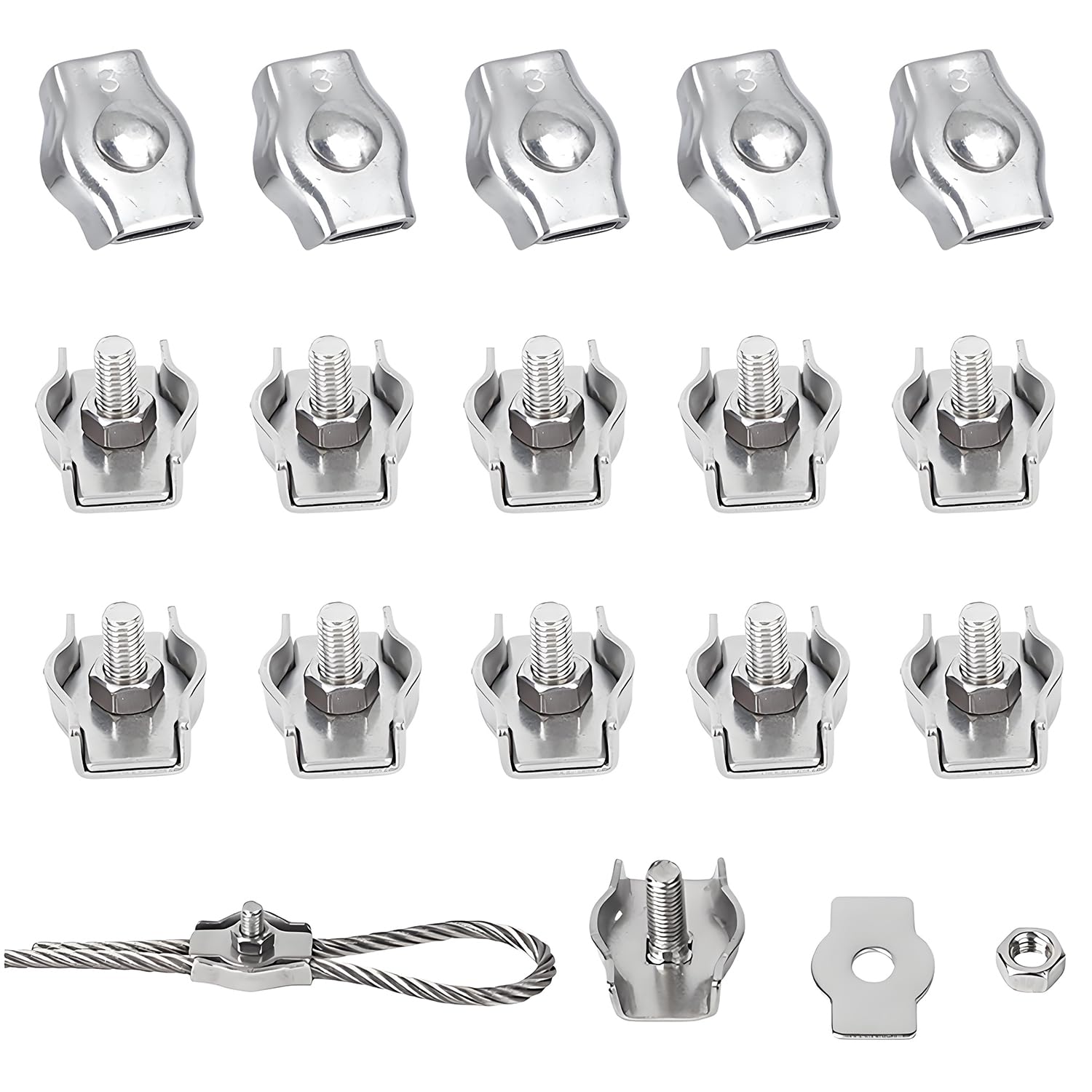 16 Pièces Pince Câble Métallique M2 Serre,Câbles En Acier Inoxydable ...