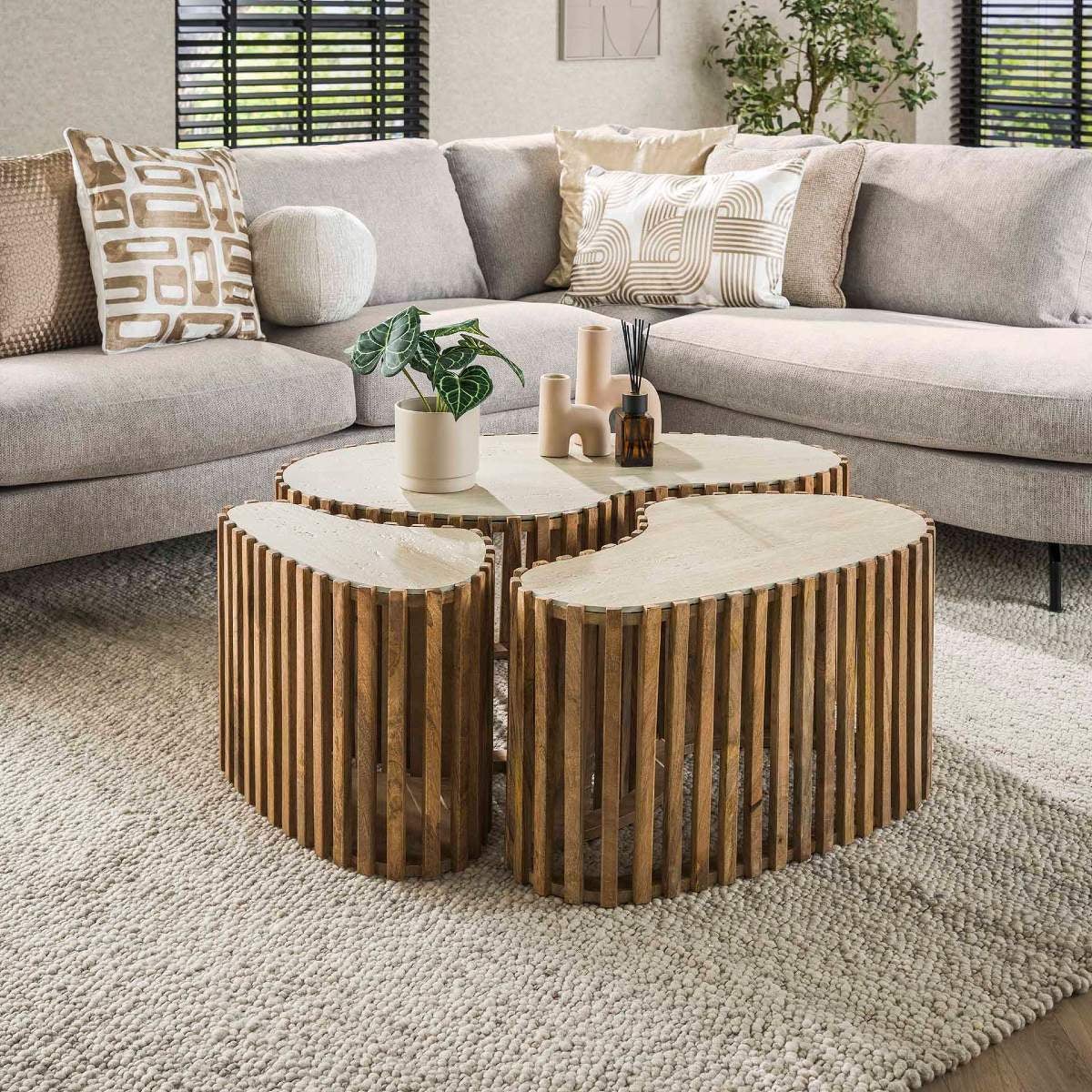 Table basse organique en bois et céramique VONO (lot de 3) | Leroy Merlin