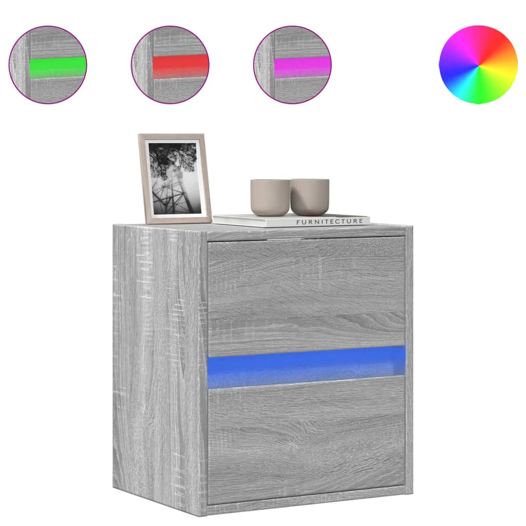 Mueble de TV de pared con iluminación LED Sonoma Gris 41x31x45 cm ...