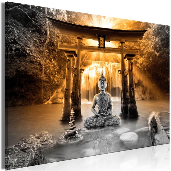 Tableau Zen Buddha Smile (1 Part) Wide Orange 120x80 cm | Leroy Merlin
