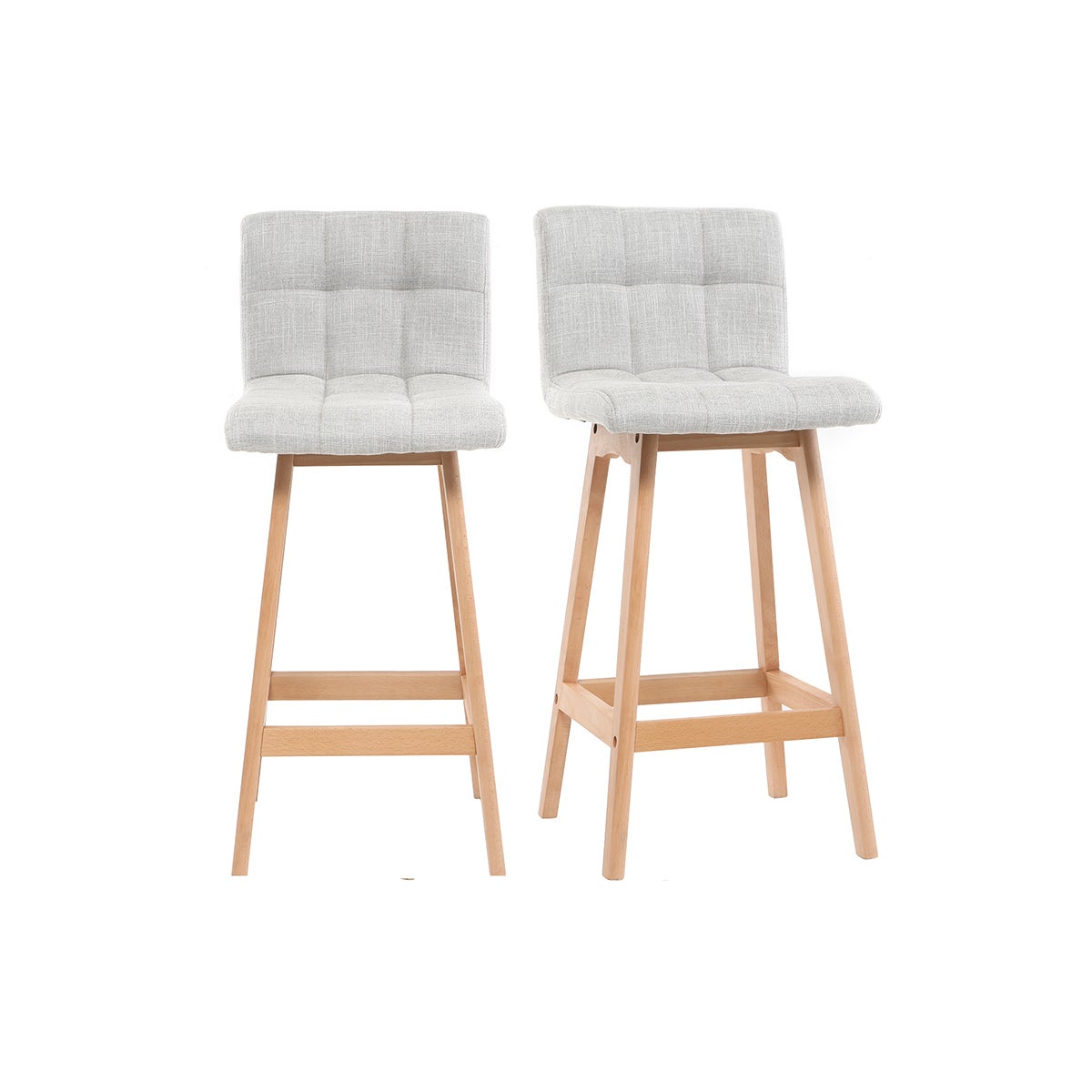 Tabourets de bar en tissu gris clair et bois H65 cm (lot de 2) KLARIS ...