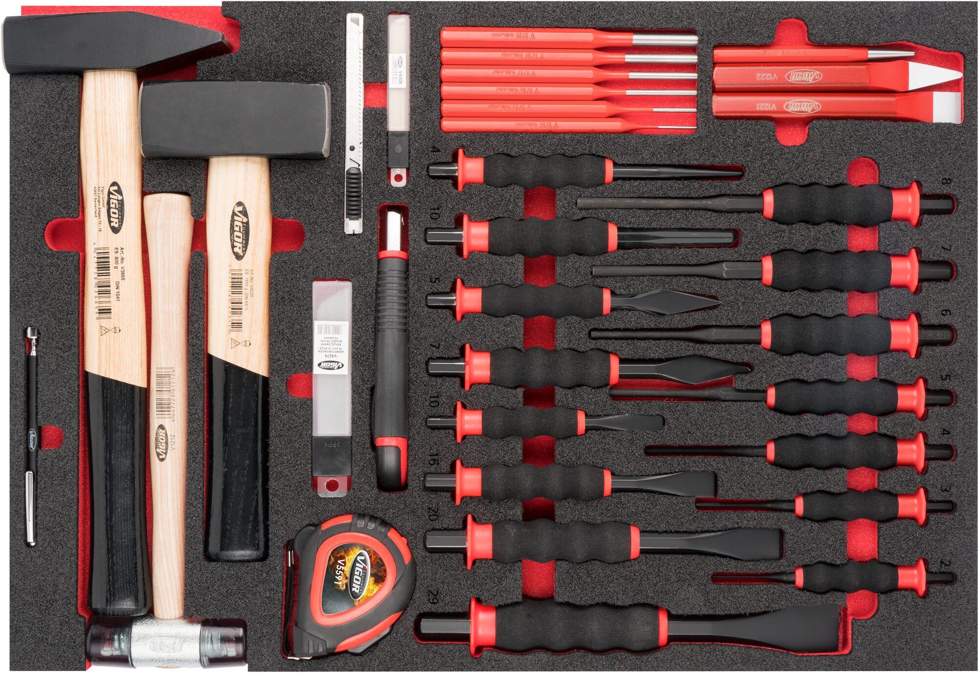 VIGOR Jeu de marteaux, de burins et de chasse-goupilles ∙ V6817 ∙ 51 ...