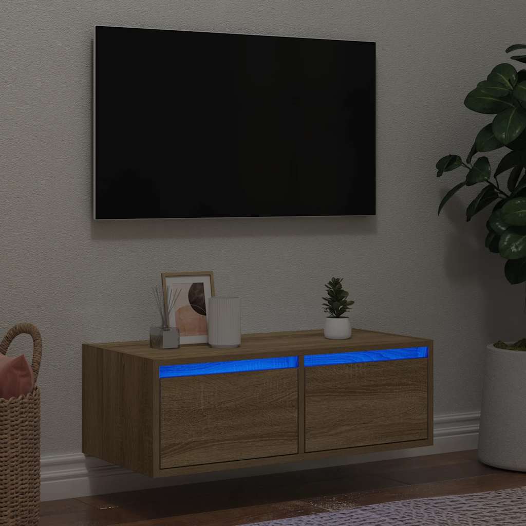 Mueble de TV con luces LED roble sonoma 75x35,5x25 cm vidaXL | Leroy Merlin