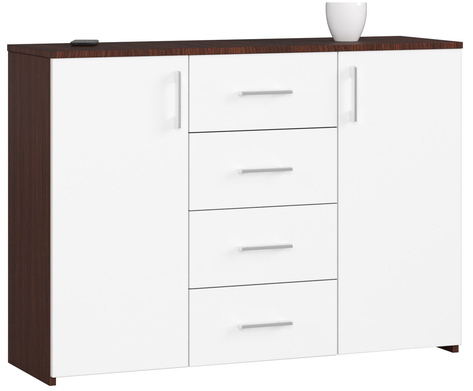 Commode : 4 tiroirs, 2 portes, 4 étagères, wengé | blanc, 110 x 80 x ...