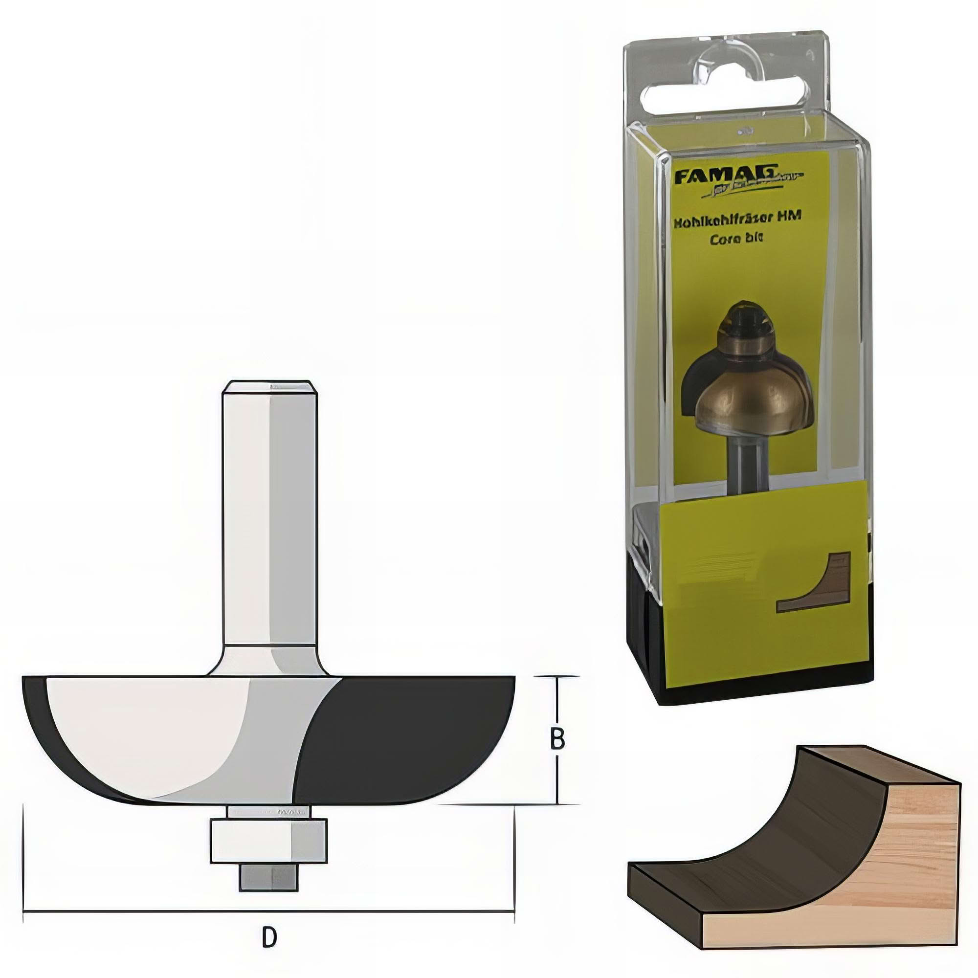 Fraise à rayon convexe D. 12 mm Ht. 12 mm Lt. 44 mm Queue 8 mm ...