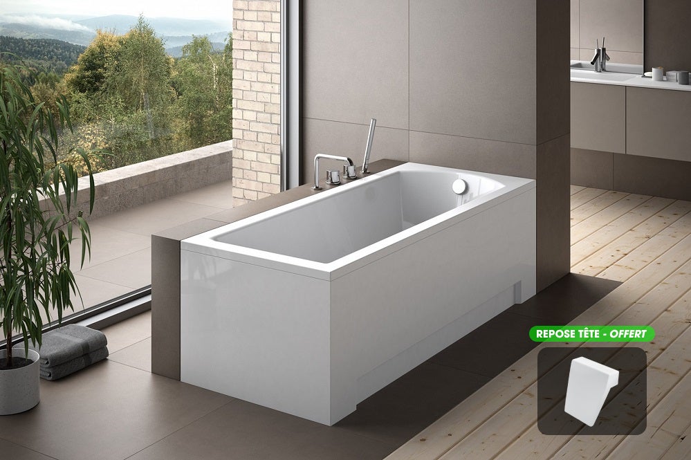 Baignoire rectangulaire de 180 x 80 cm - BLANC - avec Repose Tête ...