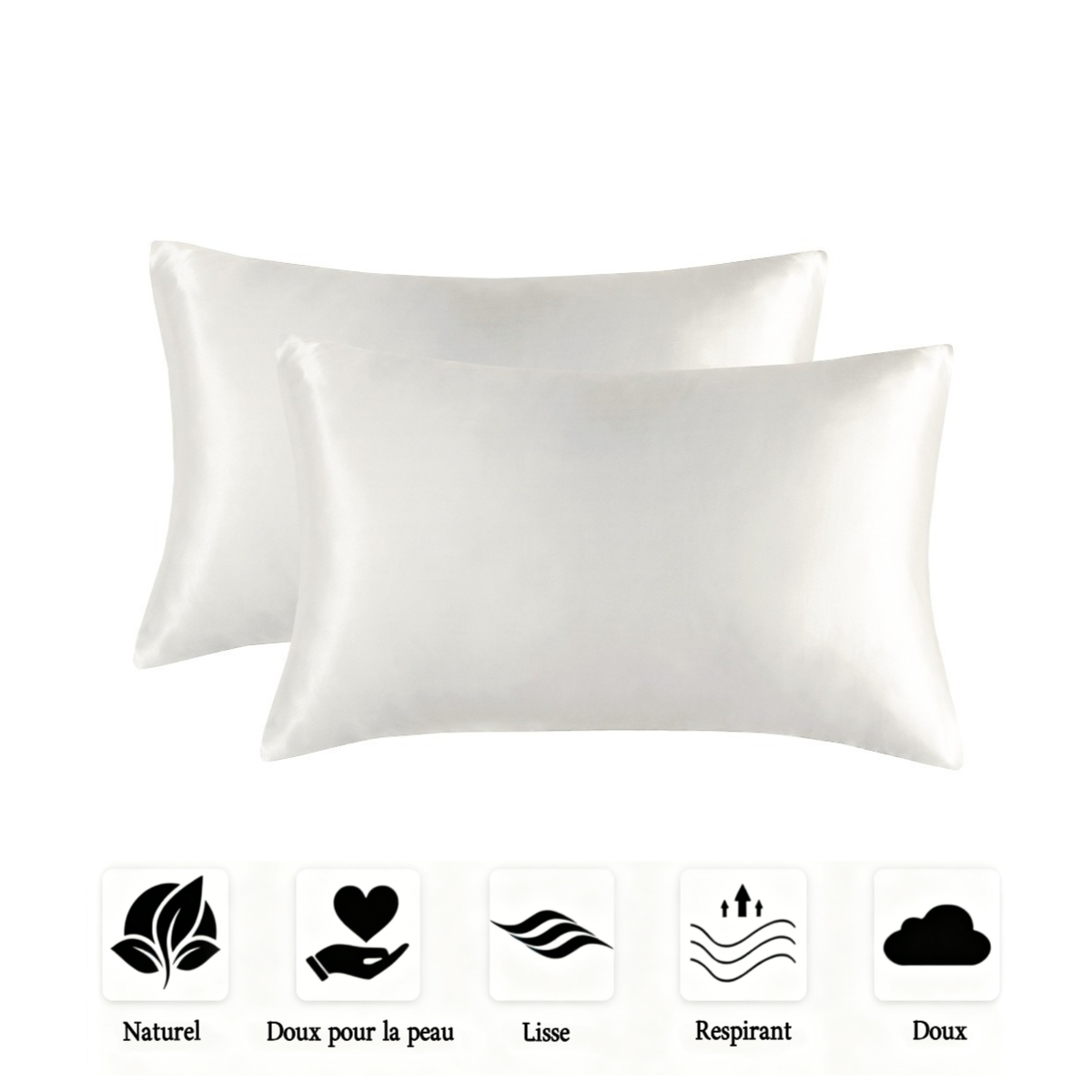 Lot de 2 taies d'oreiller en satin doux, lisses et infroissables pour ...