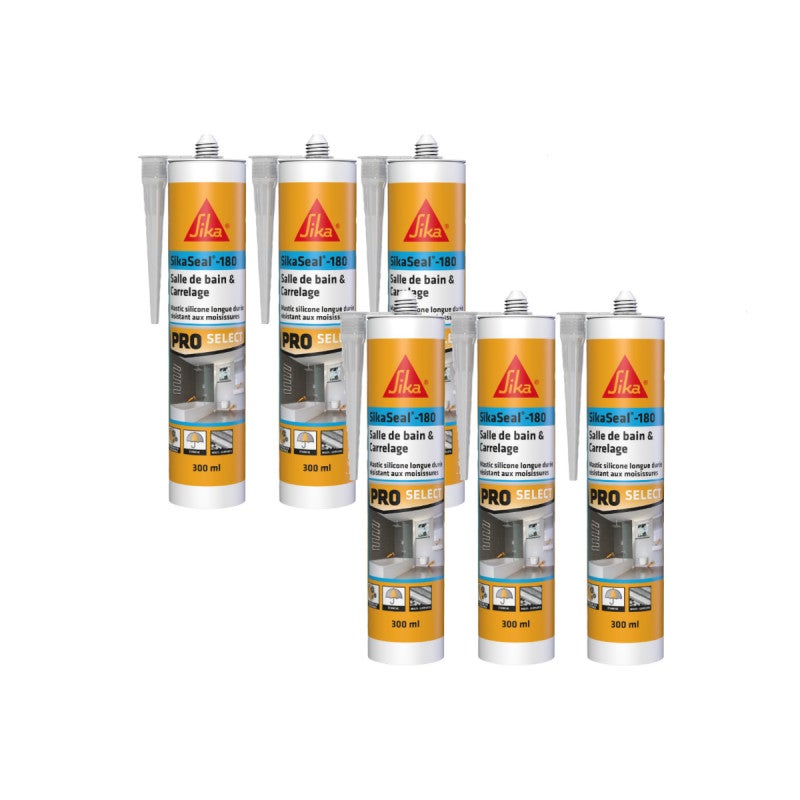 Lot de 6 mastics silicone SIKA Sikaseal-180 Salle de bain & carrelage ...