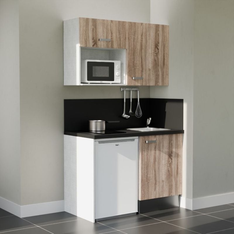 Kitchenette K07L-PT - 120 cm - plan stratifié, évier inox, - Façade ...