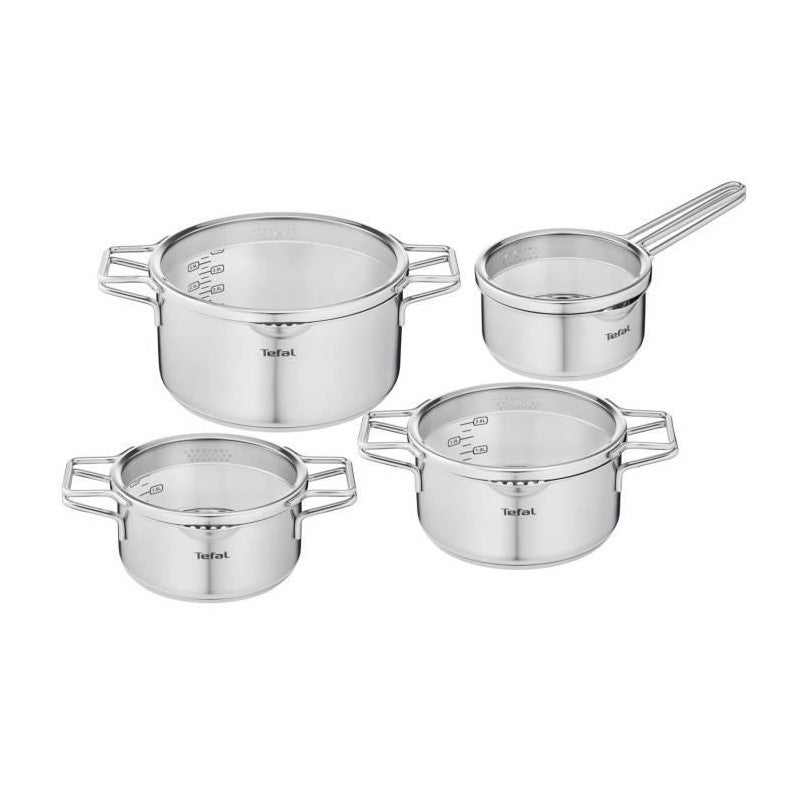 TEFAL H852S855 NORDICA Batterie cuisine Lot 8 pieces INOX Casserole 16cm + Faitouts 18/20/24cm ...