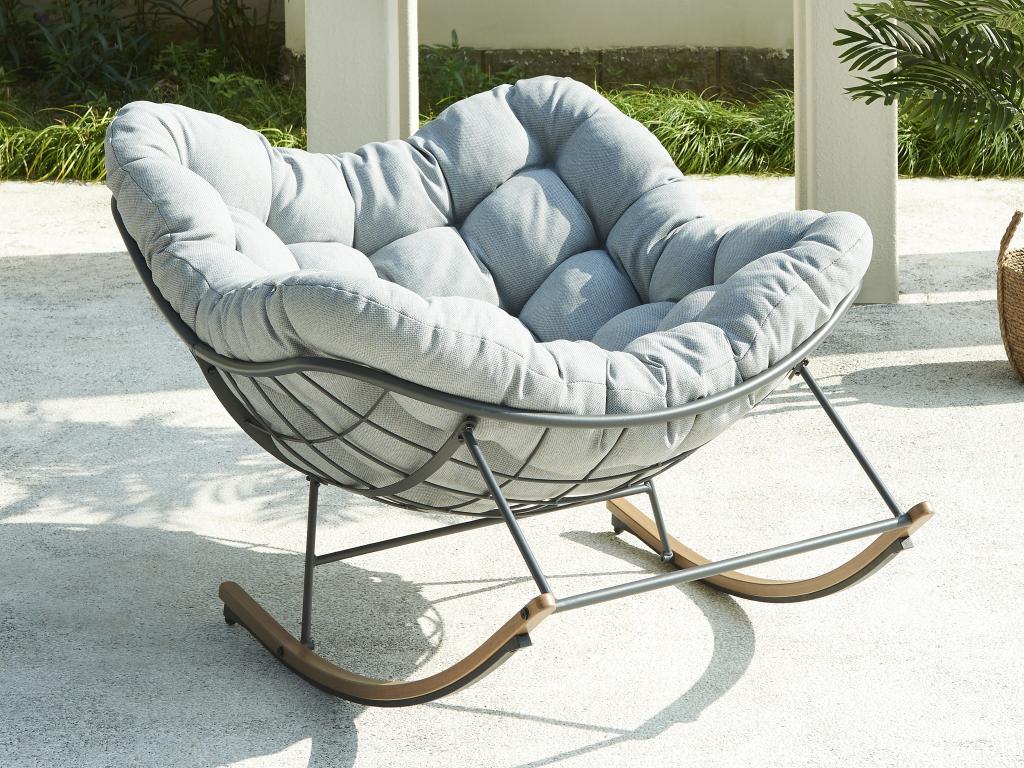 Fauteuil de jardin à bascule en acier - Noir et coussin gris - LIZARO ...
