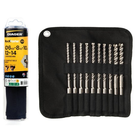 Trousse 10 forets béton SDS Plus Rockfaster - DIAGER - 1003A | Leroy Merlin