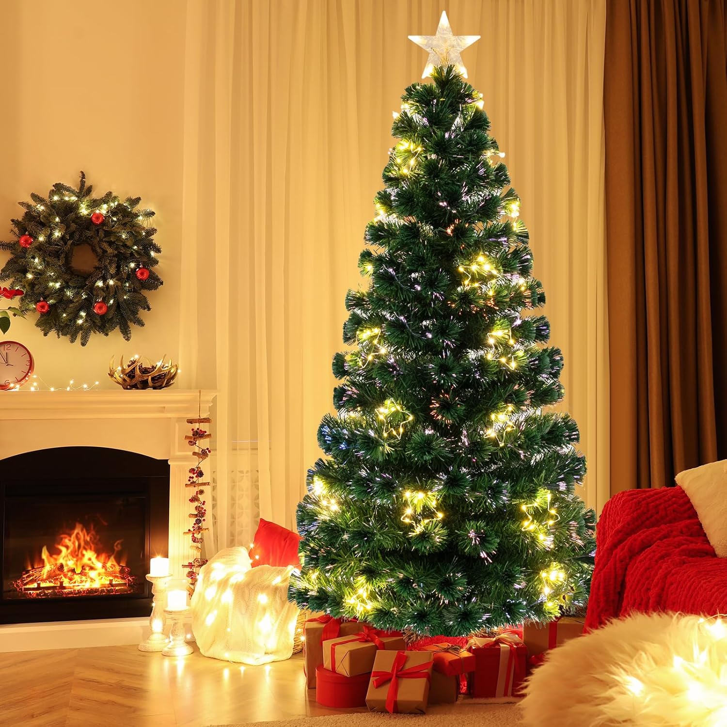 Árbol de Navidad de Fibra Óptica 150 cm, Arbol de Navidad con Luces ...