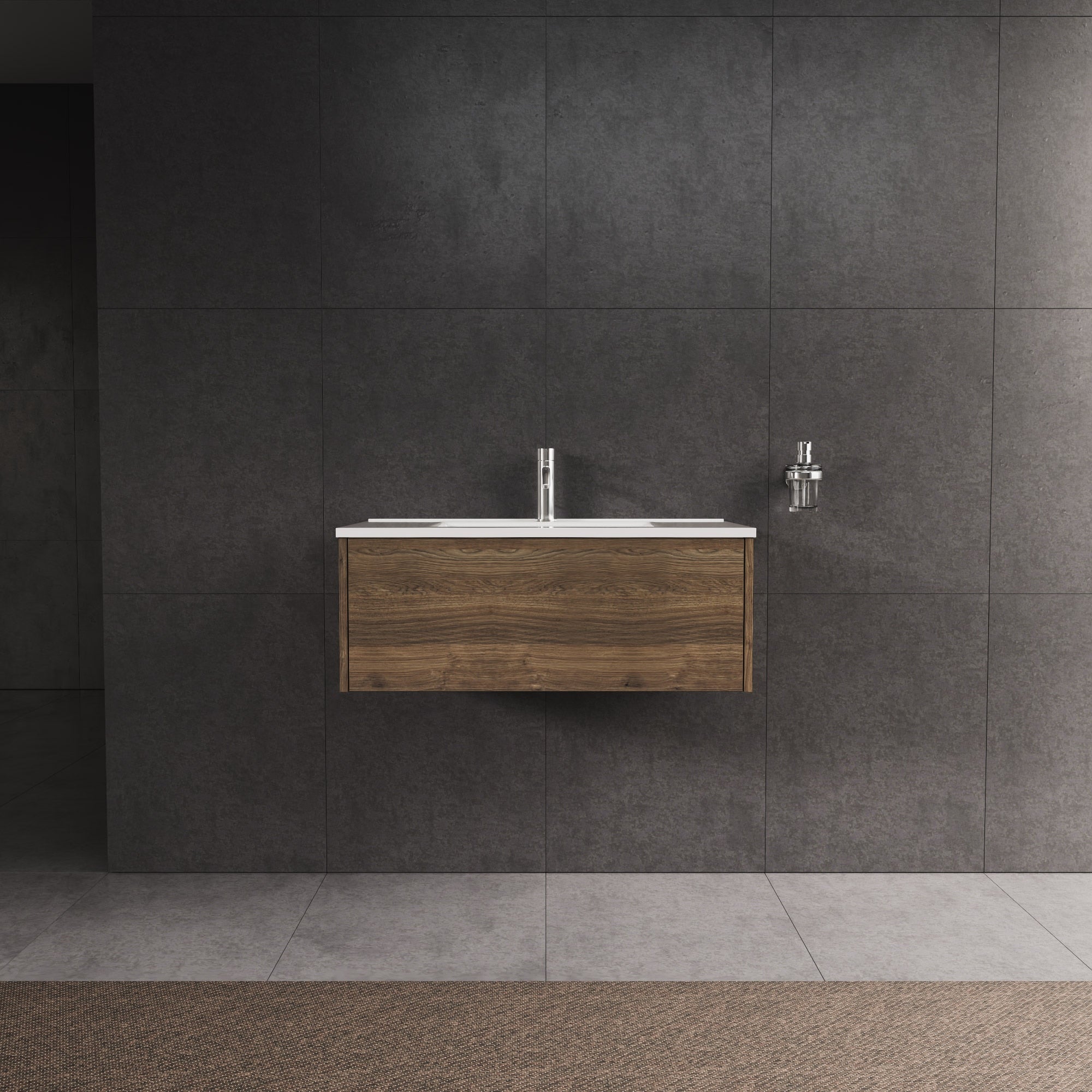 Inda - Mobile bagno 1 cassetto L.80 con lavabo lucido / Rovere castano ...